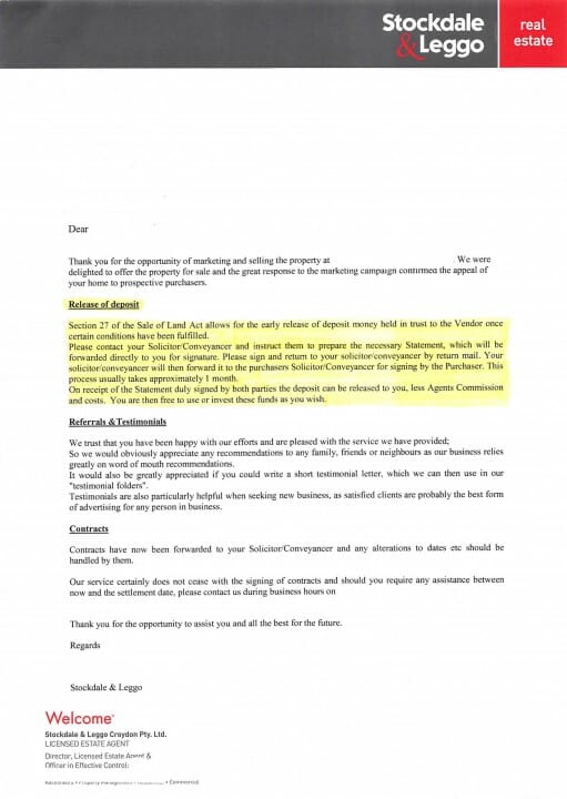 Section 27 Deposit Release – Our Policy on Early Deposit Release ...